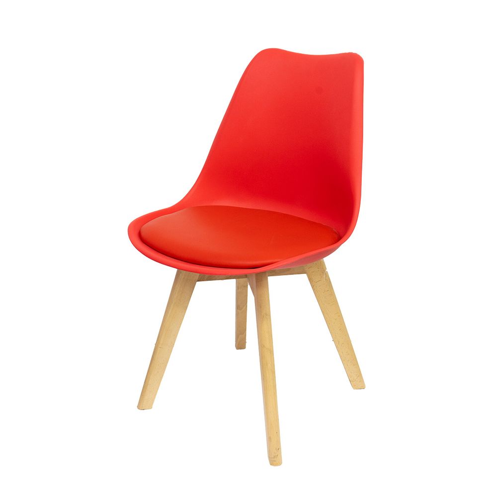 SILLA ROJA CON PATAS DE MADERA - EckoHogar